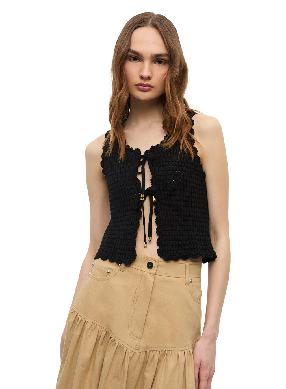 Ganni (Top Crochet Applique Vest) Black GAN1KNI00000OCW - WOW concept ...