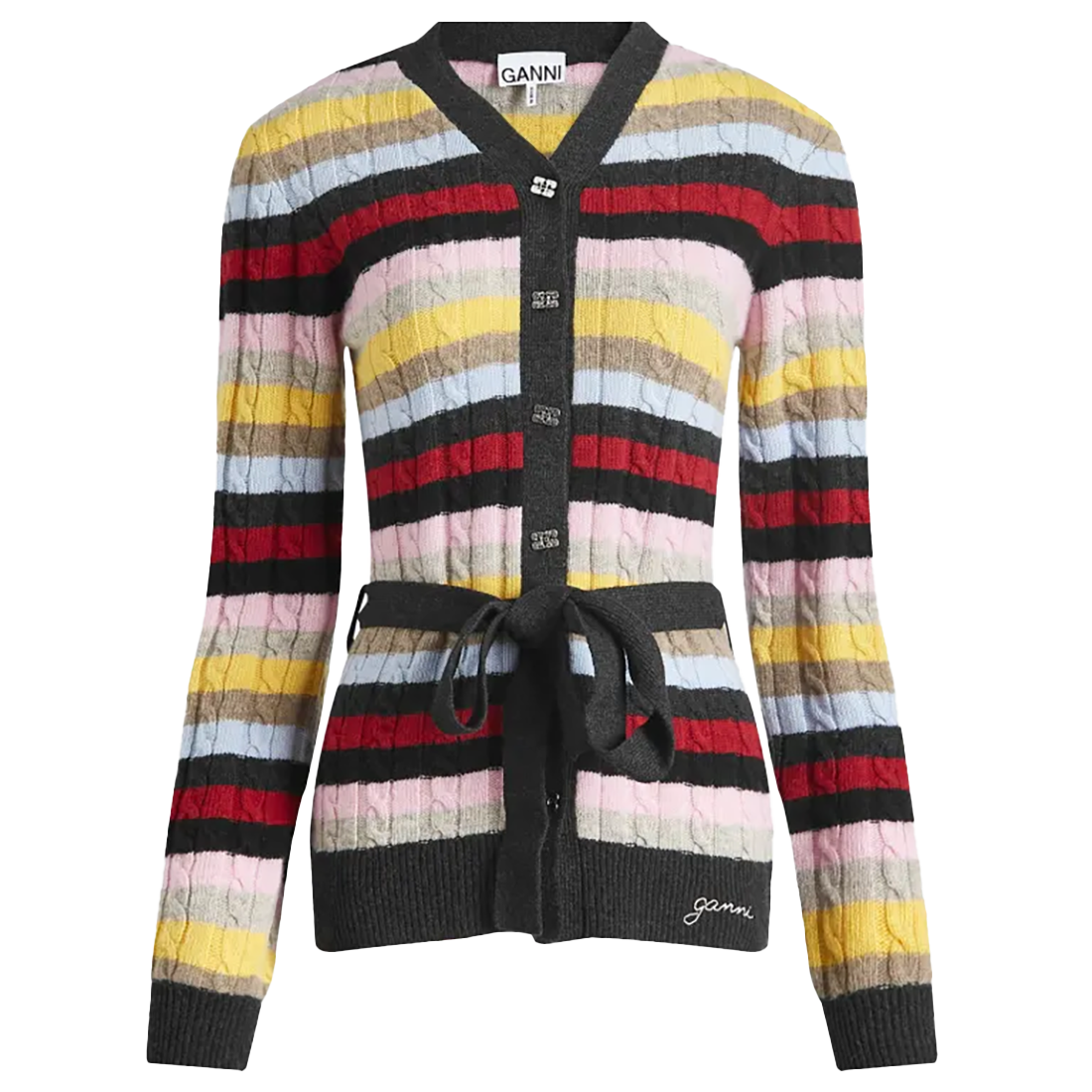 Ganni (Logo Wool Mix Belt Cardigan) Multicolor - WOW concept – WOW Concept